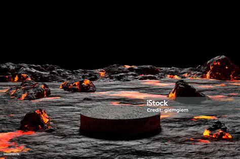 3d 렌더링 플랫폼과 천연 연단 용암 암석은 마그마와 용암이 분출하여 화산에서 제련되어 제품 디스플레이 빈 쇼케이스 템플릿 프레젠테이션 등을 모의합니다 돌 바위에 대한 스톡