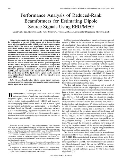Pdf Performance Analysis Of Reduced Rank Beamformers For Estimating Dipole Source Signals