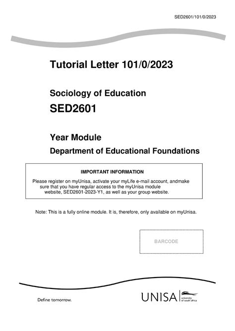 Tutorial Letter 101 Both For Sed2601 Sed2601 101 0 Tutorial Letter