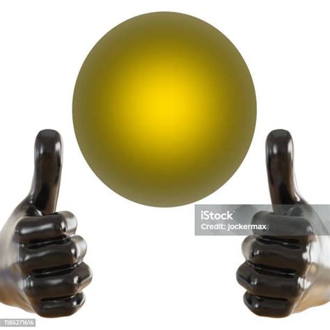 고립된 배경에 엄지 손가락이 튀어나와 빛나는 노란색 공이있는 손의 검은 색 인형 3d 렌더링 0명에 대한 스톡 사진 및 기타 이미지 Istock