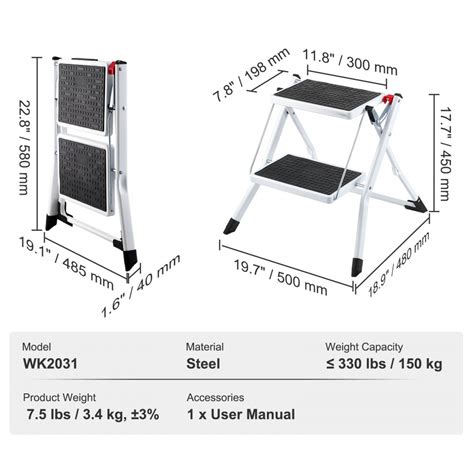 Vevor Step Ladder 2 Step 330lbs Capacity Ergonomic Folding Steel Step