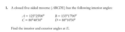 Solved A Closed Five Sided Traverse ABCDE Has The Chegg
