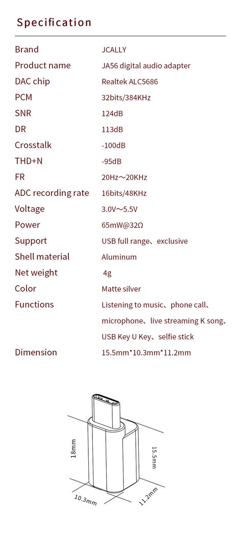 Jcally Ja Audio Adapter Type C Male To Mm Female Audio Jack Earphone Connector Hi Res Sound