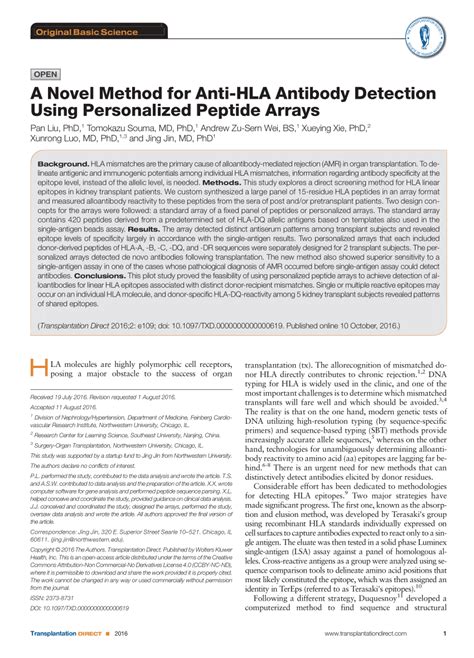 Pdf A Novel Method For Anti Hla Antibody Detection Using Personalized