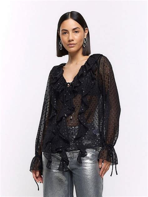 River Island Frill Detail Blouse Black Very