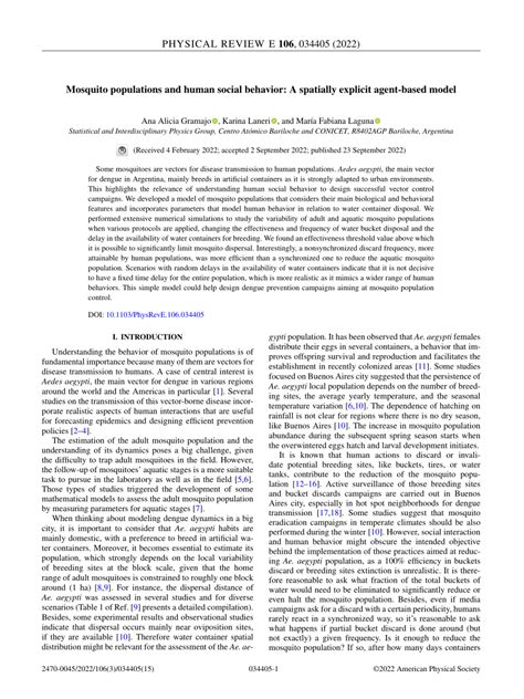 Pdf Mosquito Populations And Human Social Behavior A Spatially