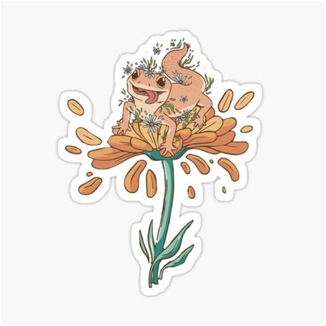 Cute Floral Gecko With Flower Cottagecore Aesthetic Sticker For Sale