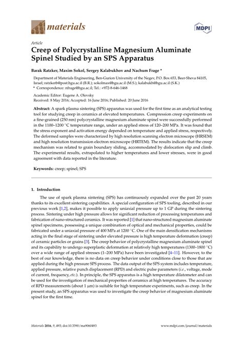 Pdf Creep Of Polycrystalline Magnesium Aluminate Spinel Studied By An