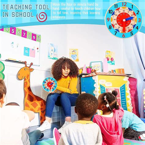 Wooden Learning Clock Colorful Teaching Clock Wooden Clock Toy Clock
