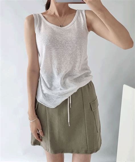 린넨 베이직 민소매 나시티셔츠
