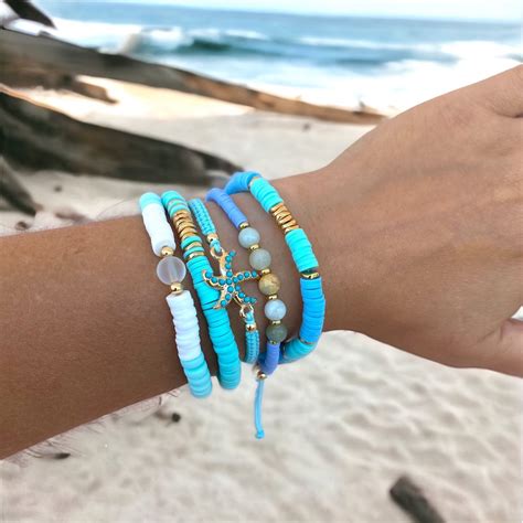 Beach Bracelet Stretch Bracelet Stack Of 5 Bracelets Beaded Boho