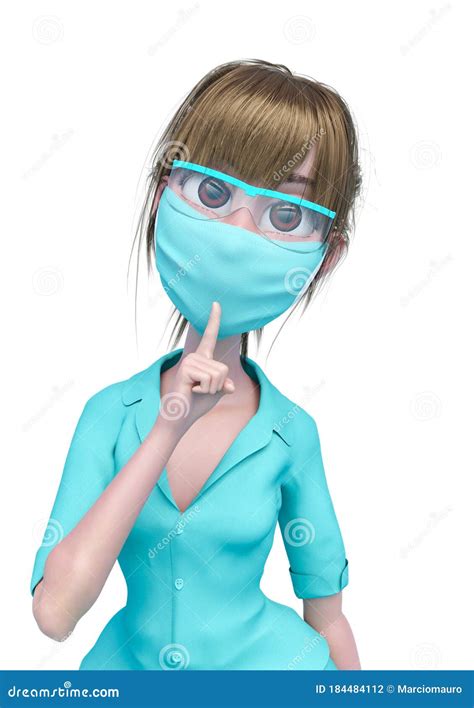 Cartoon De Enfermeira Pede Silêncio Em Fundo Branco Ilustração Stock