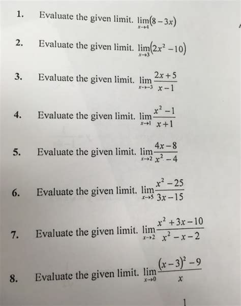 solved 1 evaluate the given limit lim 8 3x 2 evaluate