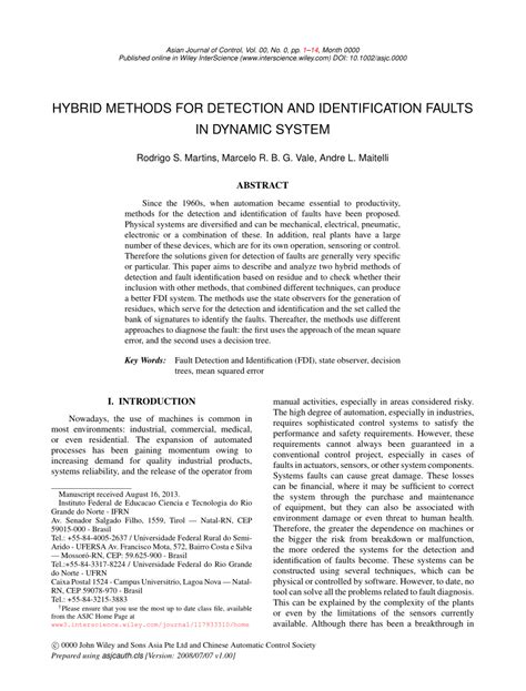 Pdf Hybrid Methods For Detection And Identification Of Faults In Dynamic Systems