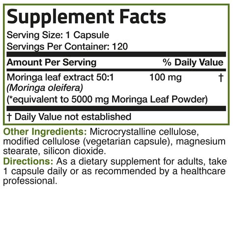 Moringa Oleifera Leaf Extract 5000 Mg 60 Vegetarian Capsules