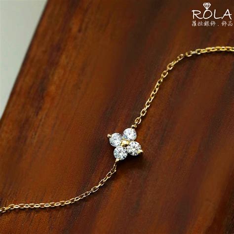 Rola蘿拉銀飾飾品 “現貨當天出”簡單鋯石十字花四花瓣925純銀鍍14k金細手鍊 蝦皮購物