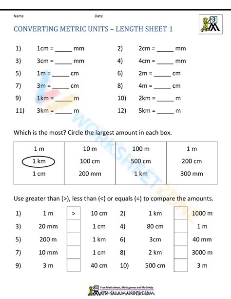 Converting Metrics Unit 1 Worksheet