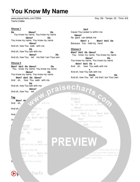 You Know My Name Chords Pdf Tasha Cobbs Leonard Praisecharts