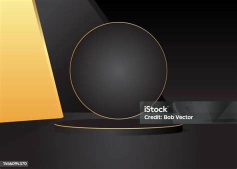 블랙 골드 실린더 받침대 연단 제품 전시 발표를 위한 단계 진열장 미래 공상 과학 최소한의 기하학적 형태 빈 장면 추상 모형 제품 디스플레이 현실적인 벡터 3d 룸 0명에