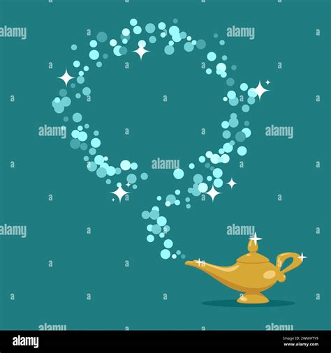 Vector Genie Magic Aladdin Lamp With Blue Smoke As A Copy Space