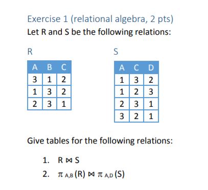 Solved Exercise Relational Algebra Pts Let R And S Be Chegg Com
