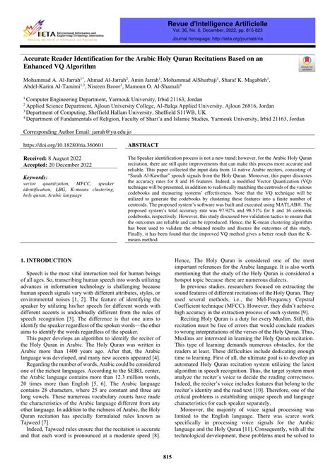 Pdf Accurate Reader Identification For The Arabic Holy Quran