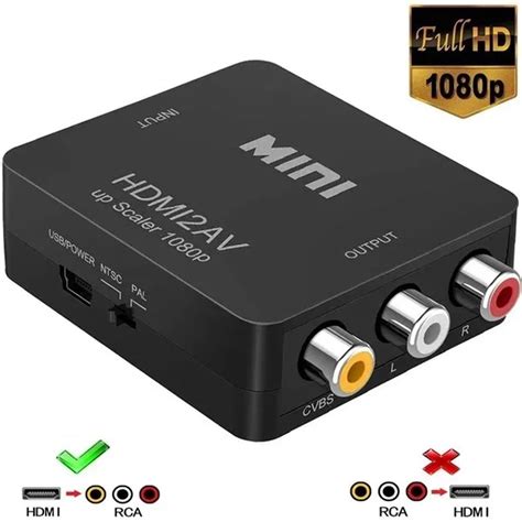 Black 1080p Hdmi To Rca Av Adapter Converter Cable Cvbs 3rca Composite