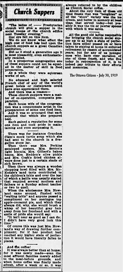 In Praise Of Church Suppers Rideau Township Historical Society