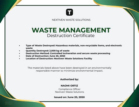 Free Certificate Of Destruction Template To Edit Online
