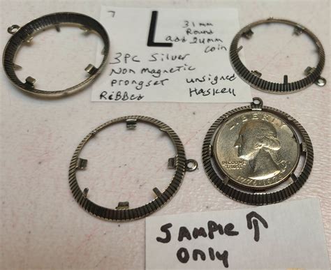 Lot 19 Vtg Coin Holder Bezel Brass Mountings Quarter Nickel Silver
