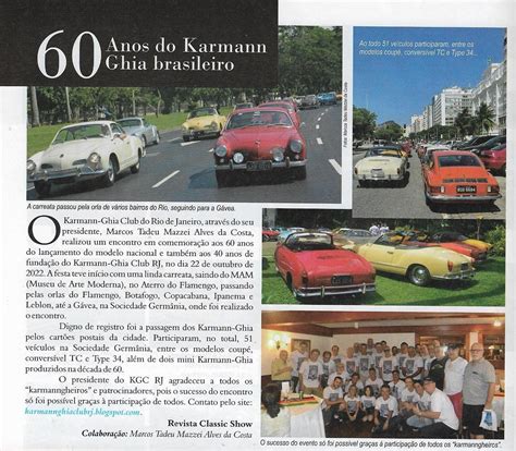 Karmann Ghia Club Do Rj Encontro Anos Karmann Ghia Modelo Nacional Revista Classic Show
