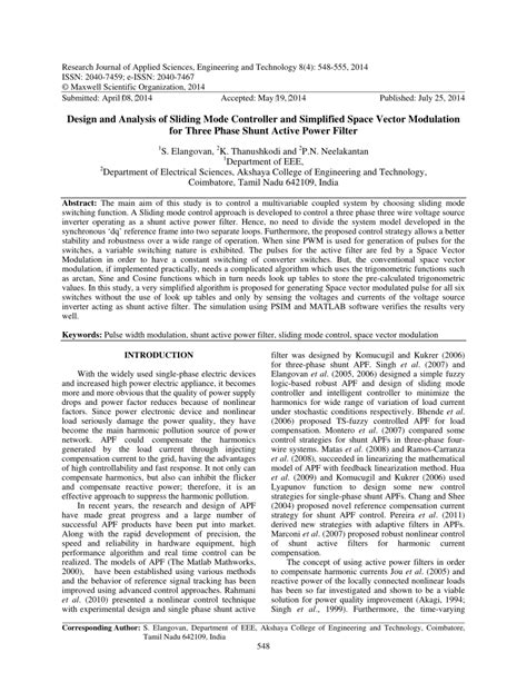 Pdf Design And Analysis Of Sliding Mode Controller And Simplified Space Vector Modulation For