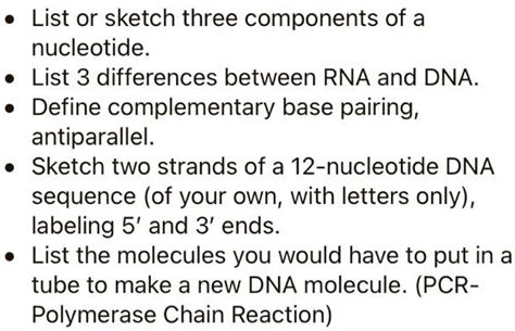 solved list or sketch three components of a nucleotide list 3