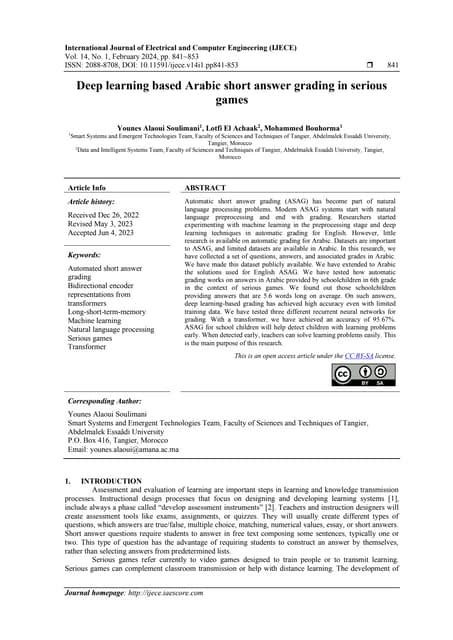 Deep Learning Based Arabic Short Answer Grading In Serious Games Pdf