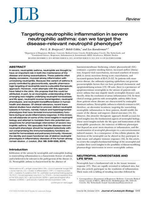 Pdf Targeting Neutrophilic Inflammation In Severe Neutrophilic Asthma