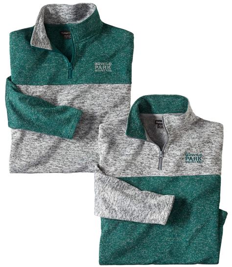 Pack Of 2 Mens Brushed Fleece Jumpers Green Grey Atlas For Men