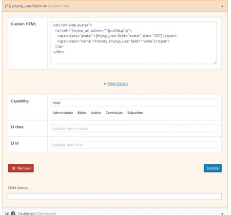 Custom Html Sidebar Menu Item My WP Customize