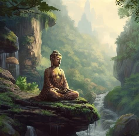 Premium Photo Buddha Statue Meditation In Jungle Generative Ai