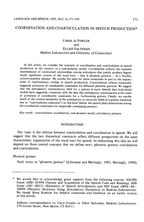 Pdf Coordination And Coarticulation In Speech Production