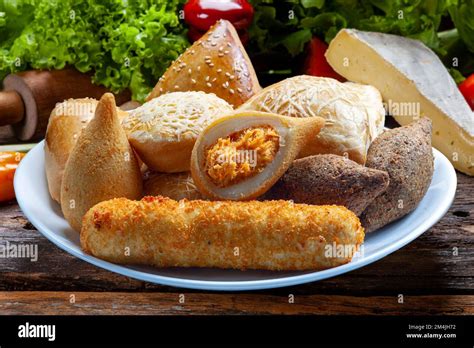 Brazilian Snacks Esfirra Kebab Patty Coxinha Sausage Wrapped Stock