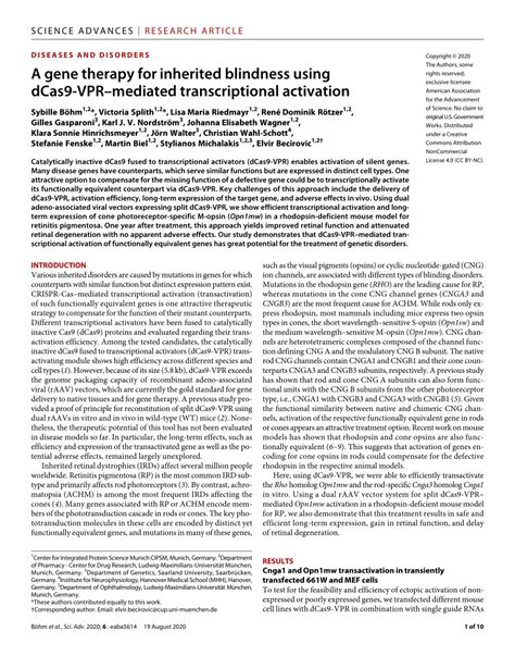 Pdf A Gene Therapy For Inherited Blindness Using Dcas9 Vprmediated