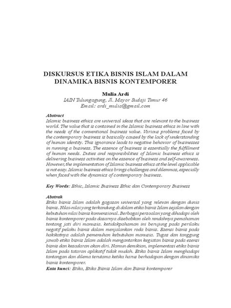 Diskursus Etika Bisnis Islam Dalam Dinam Pdf