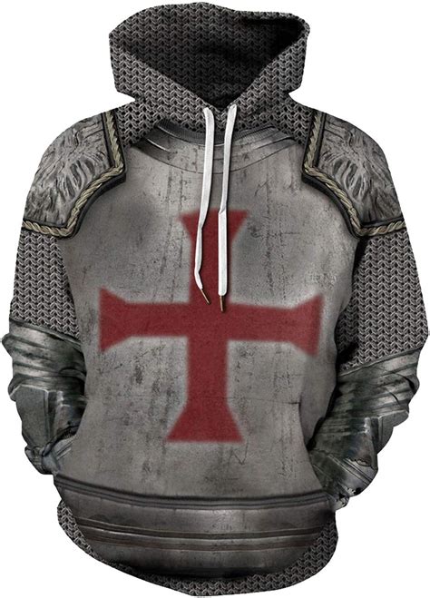 Mens Medieval Templar Knights Costume Red Cross 3d Hoodie Digital Print
