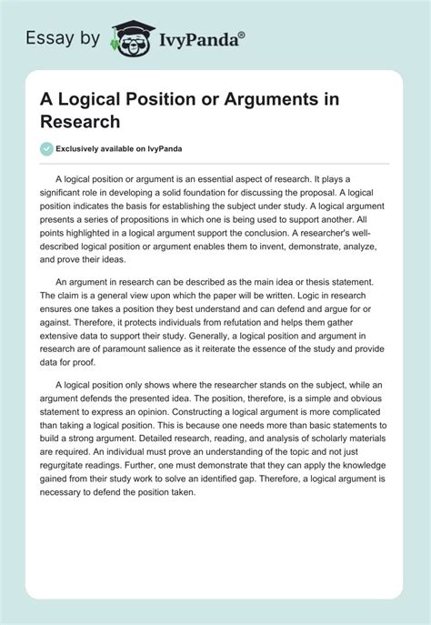 A Logical Position Or Arguments In Research 281 Words Essay Example