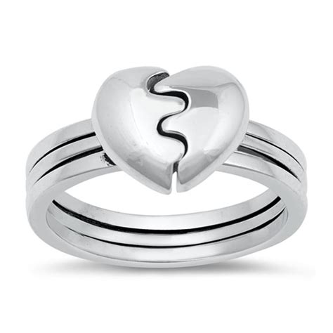 Broken Heart Puzzle Ring 925 Sterling Silver Band Jewelry Female Male