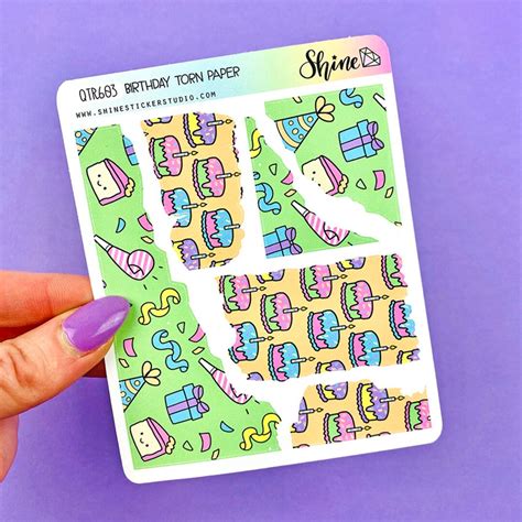 Birthday Torn Paper Stickers Planner Stickers Hobonichi A Bullet