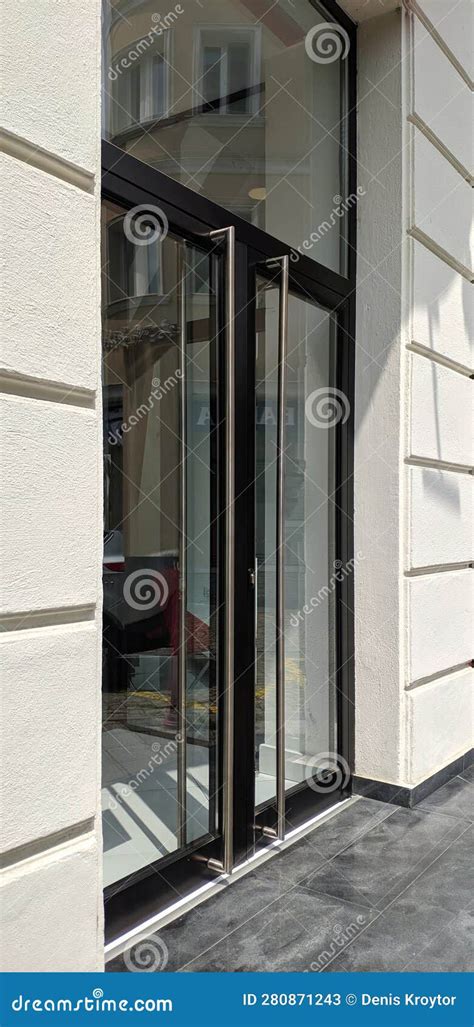 Glass Partition Mockup And Modern Doors In Hall Stock Image Image Of