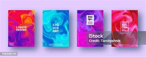 다채로운 추상 기하학적 배경 액체 동적 그라데이션 파도 유체 대리석 질감 현대적인 커버 세트 벡터 일러스트레이션 흐름에 대한