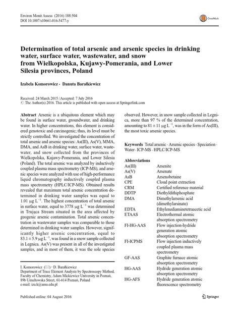 Determination Of Total Arsenic Pdf High Performance Liquid