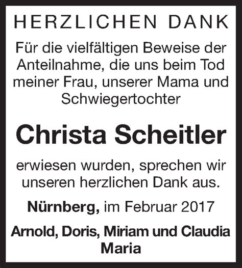 Traueranzeigen Von Christa Scheitler Trauernnde